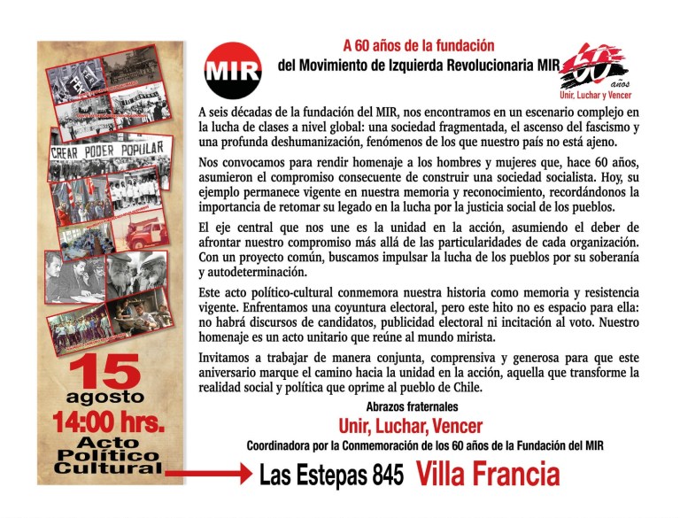 Chile. Acto por los 60 años de la fundación del Movimiento de Izquierda ...
